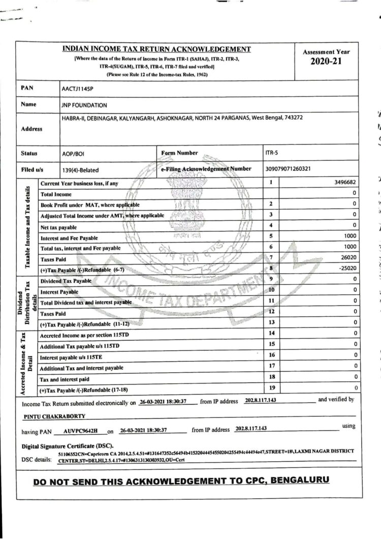 Balance Sheet – JNP